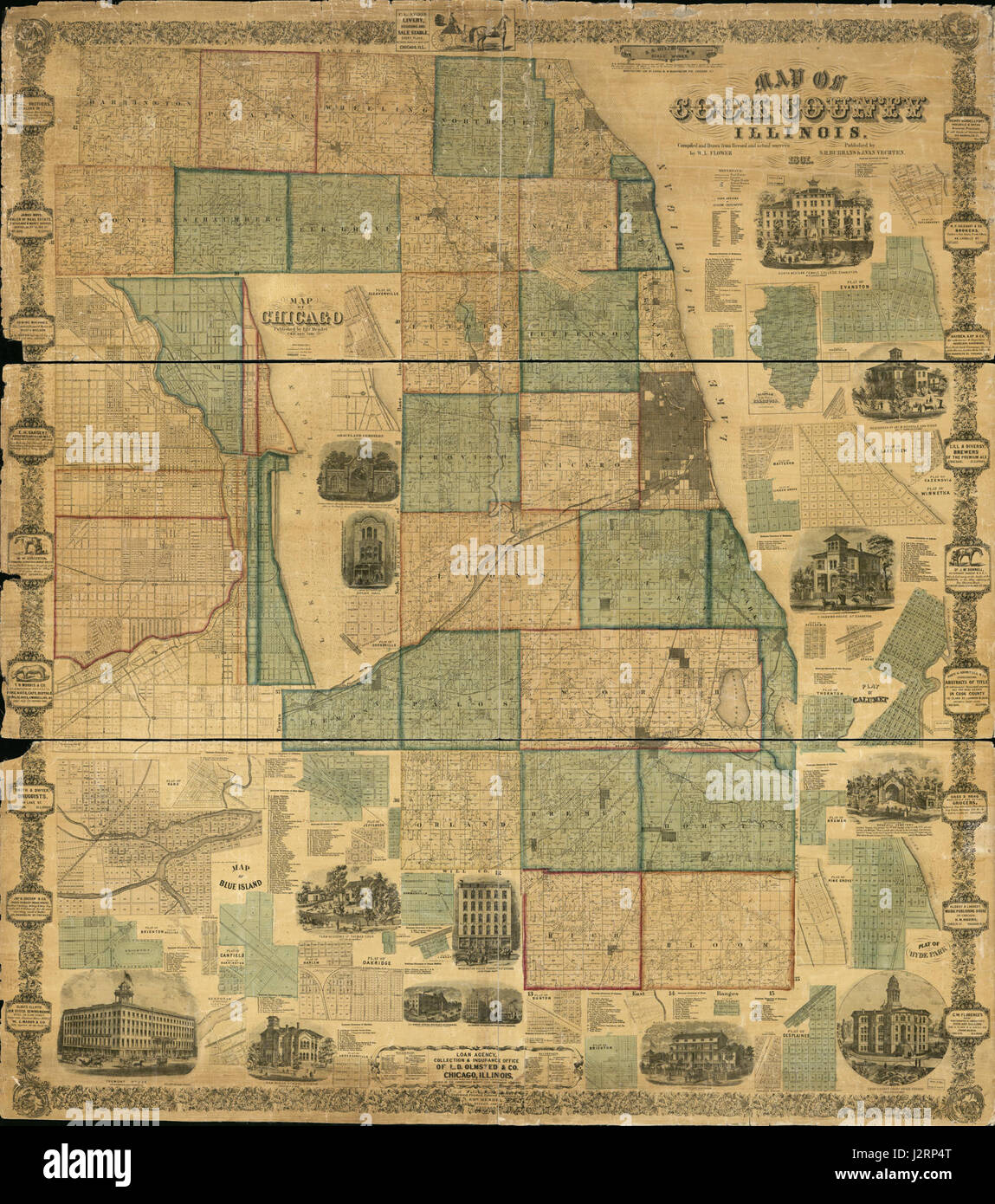An 1861 map of Cook County, Illinois, by Van Vechten. The map details ...