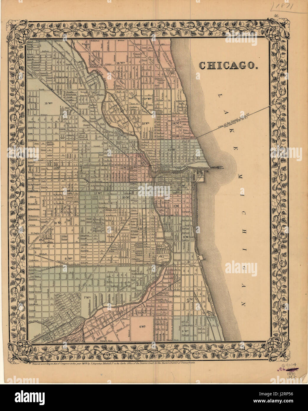 1870 Chicago map by Mitchell Stock Photo - Alamy