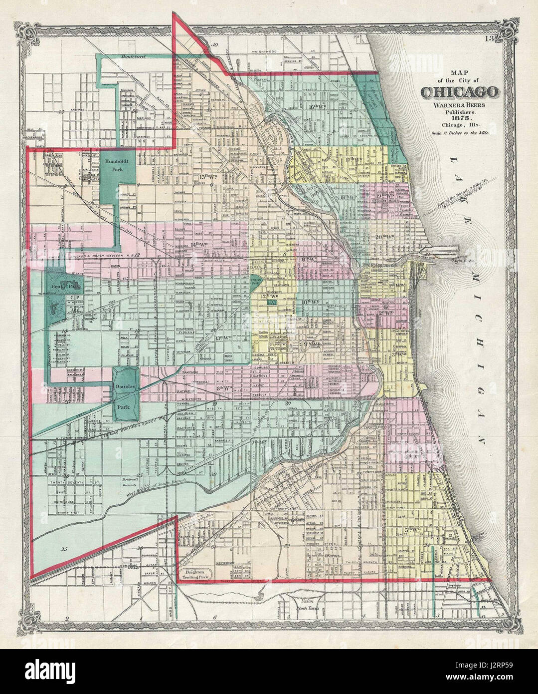 The 1875 map of Chicago by Warner & Beers offers a detailed depiction ...