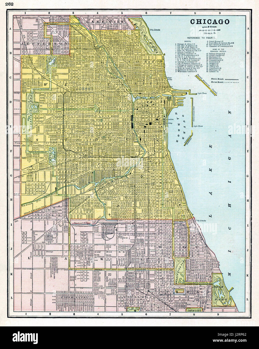 1888 Cram map of Chicago Stock Photo - Alamy