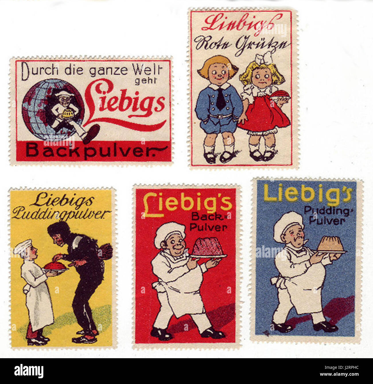 The five advertising labels for Liebigâ€™s Backpulver (baking powder ...