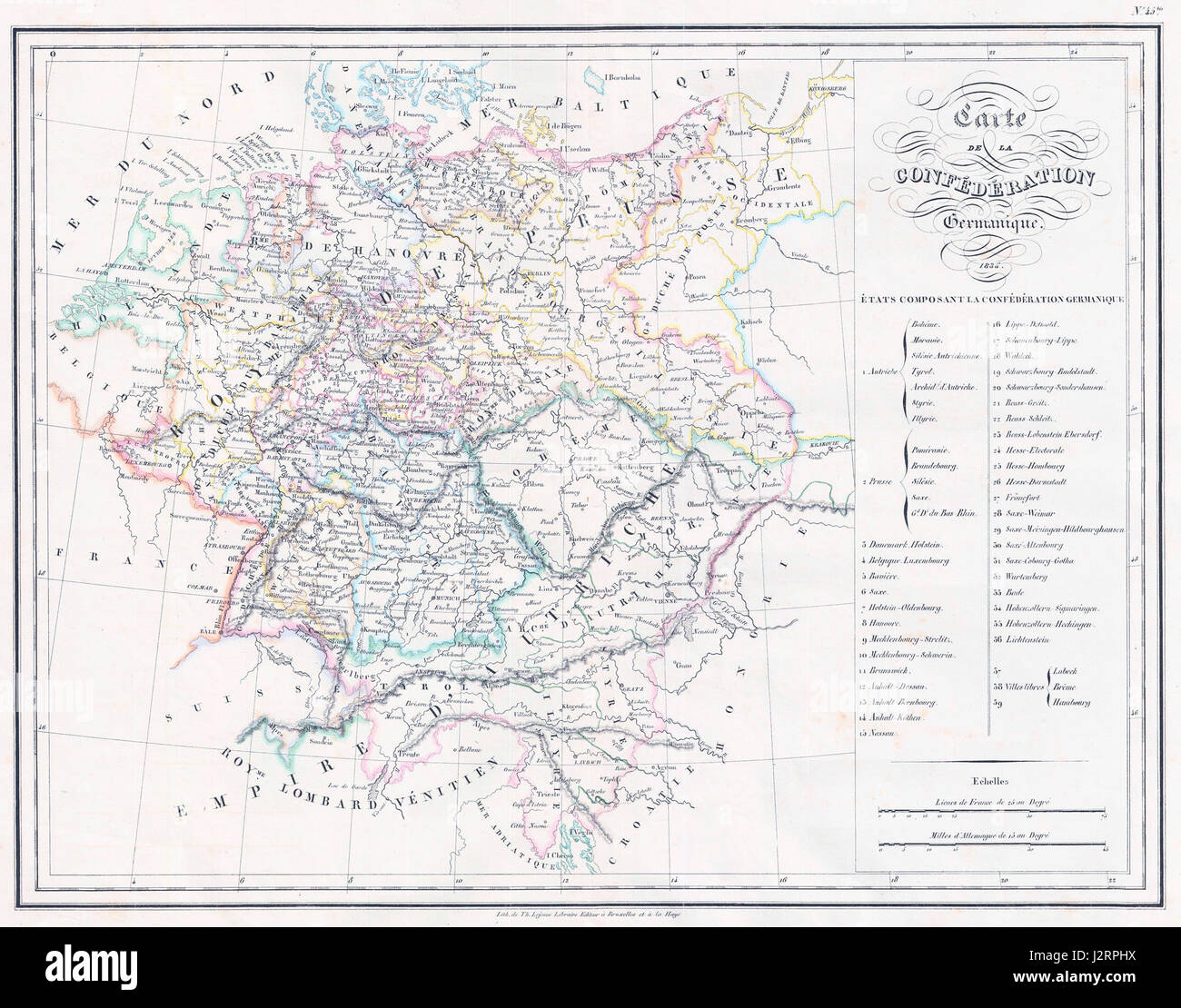 1835 Malte-Brun Map of the German Confederation Stock Photo - Alamy