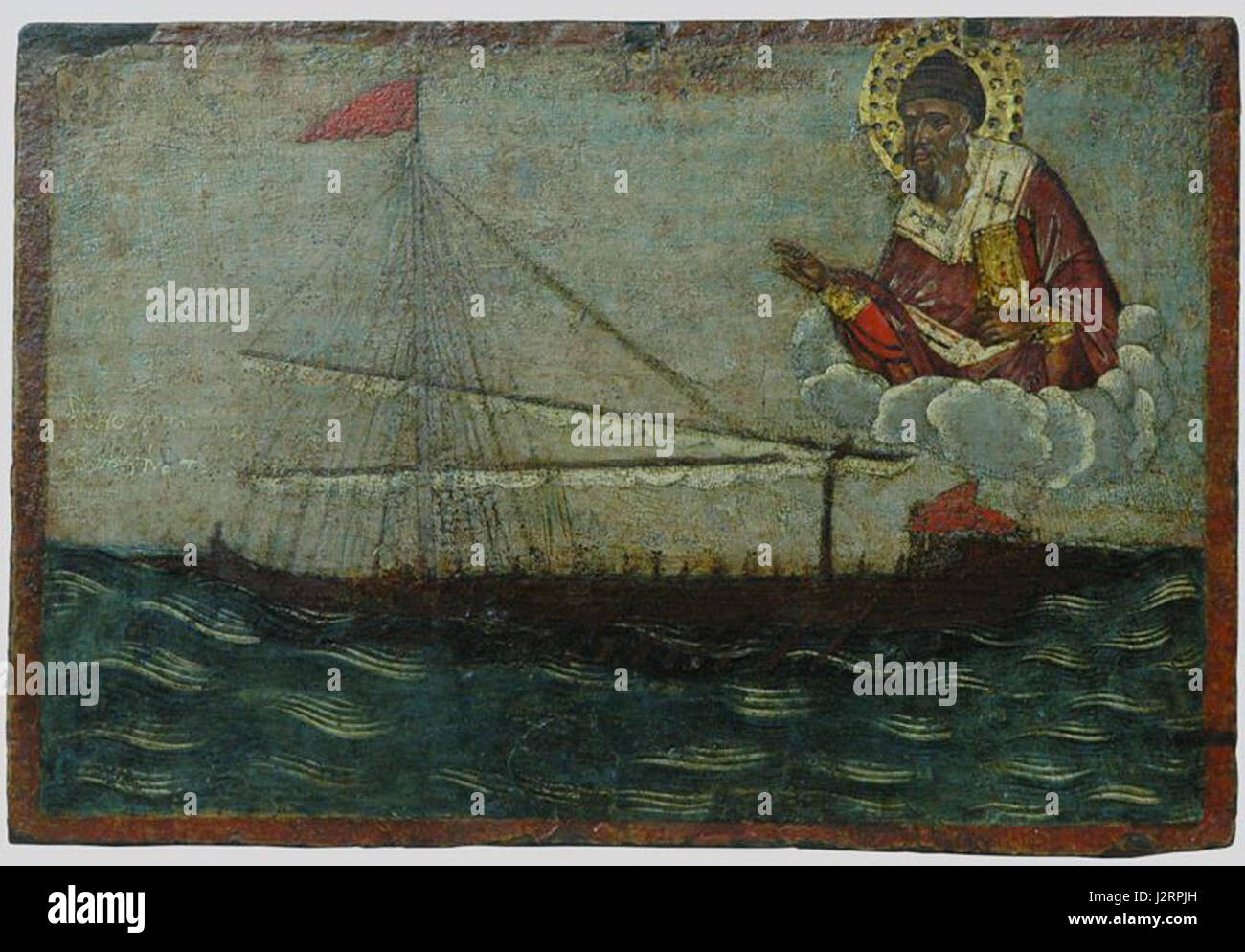 This artwork depicts a miracle attributed to Saint Spyridon, a figure ...