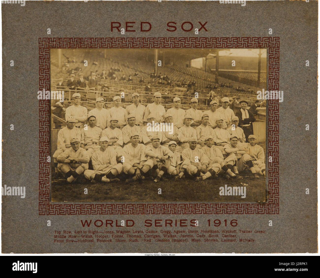 This photograph features the 1916 Boston Red Sox baseball team. The ...