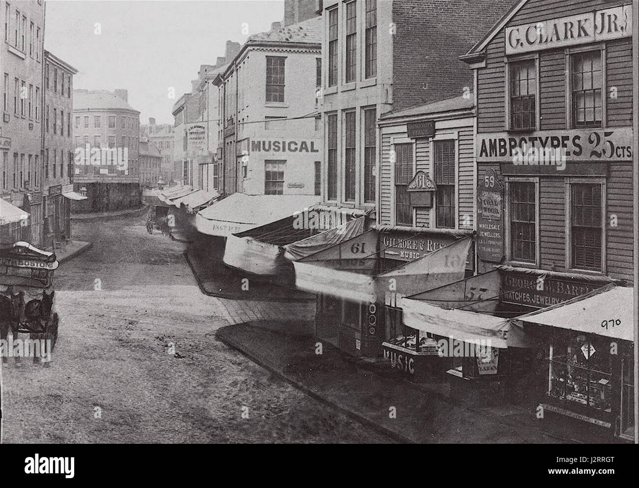 This image depicts a historical view of Court Street in Boston, taken ...