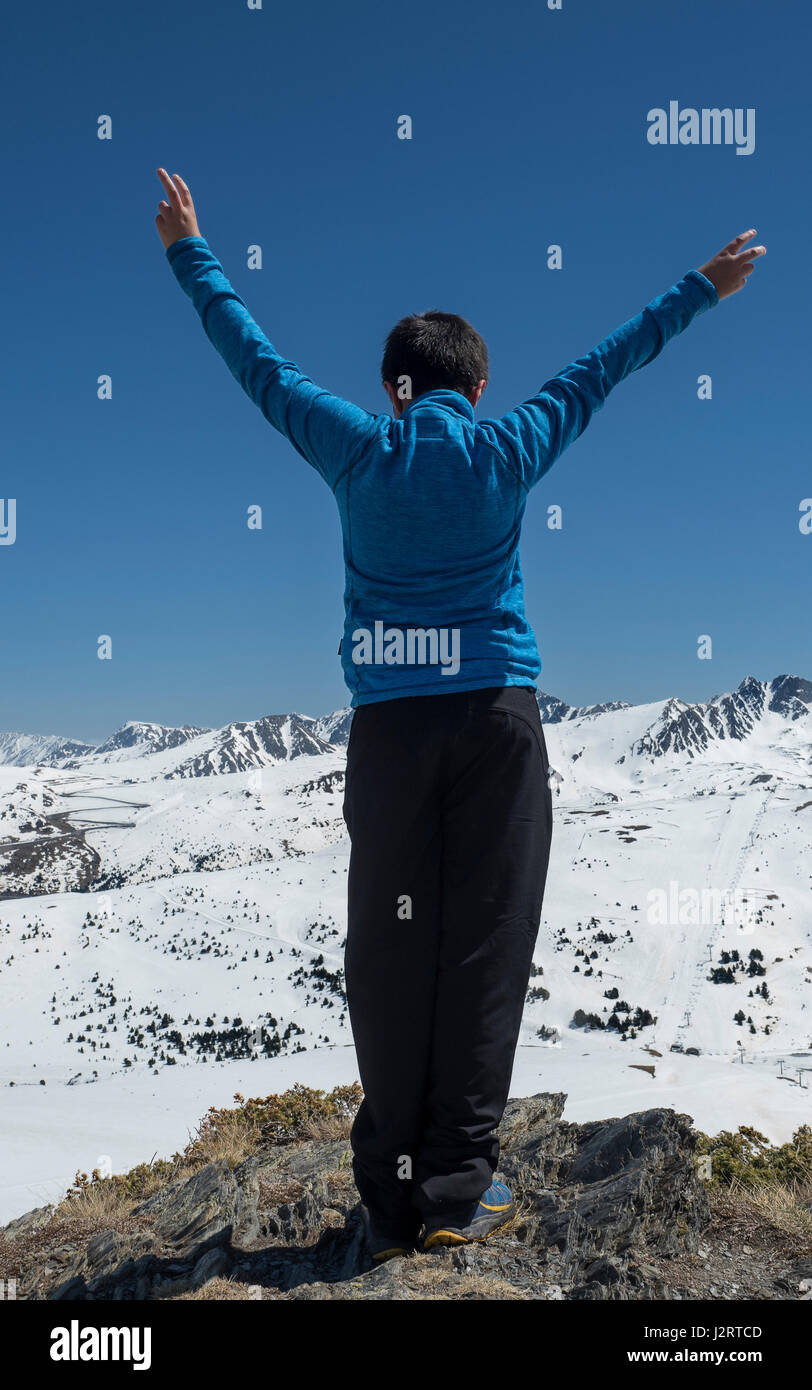 Successful boy at sky station Stock Photo - Alamy
