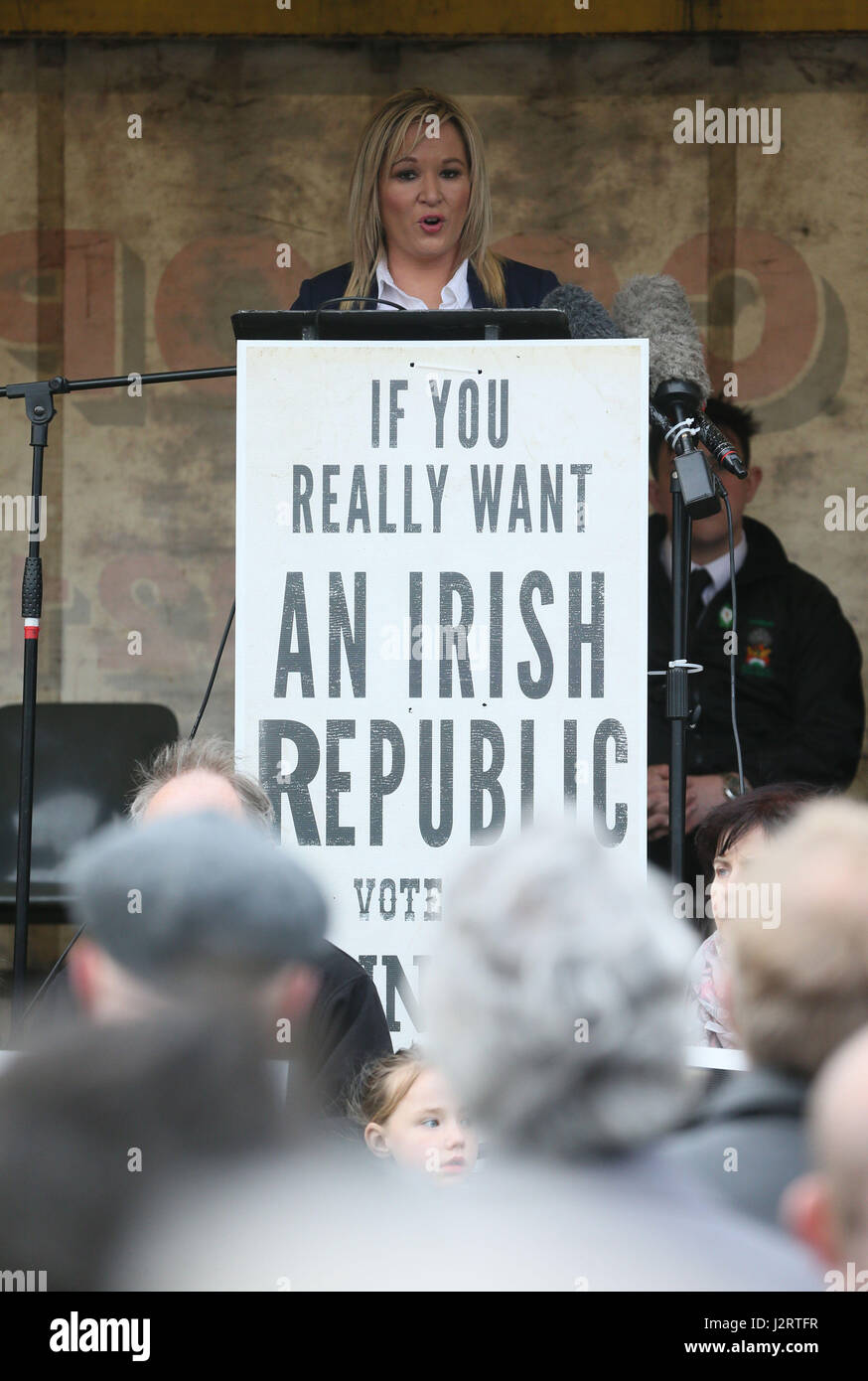 Sinn Fein leader for Northern Ireland Michelle O'Neill addresses a ...