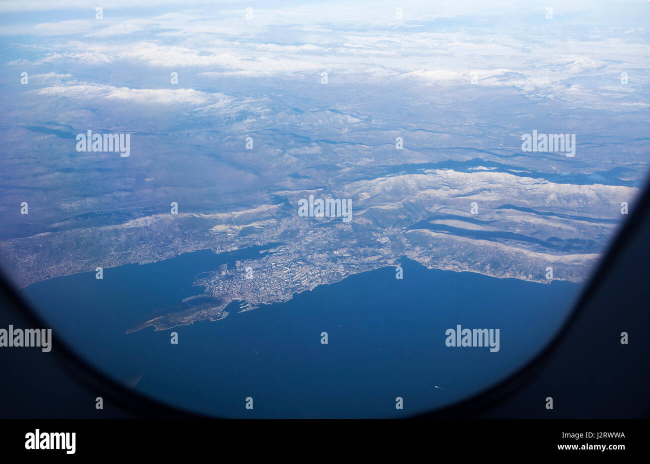 Aerial view of the city of Split, in Croatia, as seen through the ...