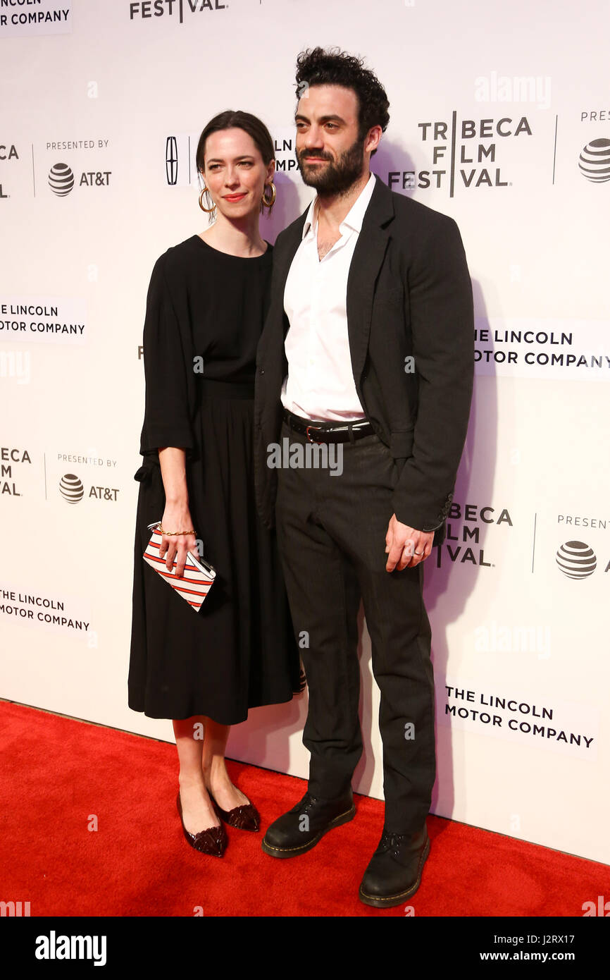 New York, USA. 28th April 2017: Actors Rebecca Hall (L) and Morgan ...