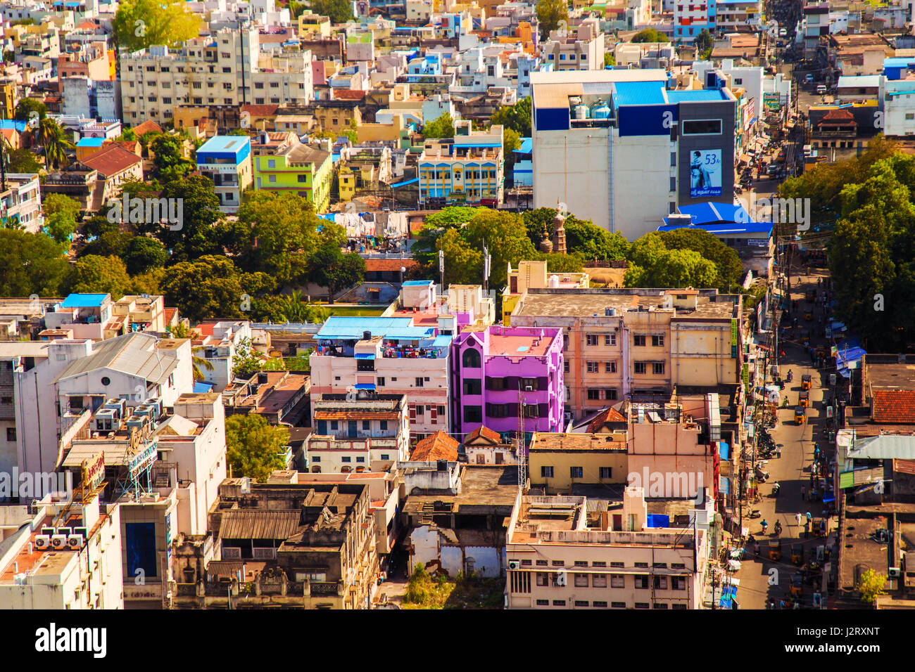 Colored traditional houses in Trichy, South India. Top view Stock Photo ...