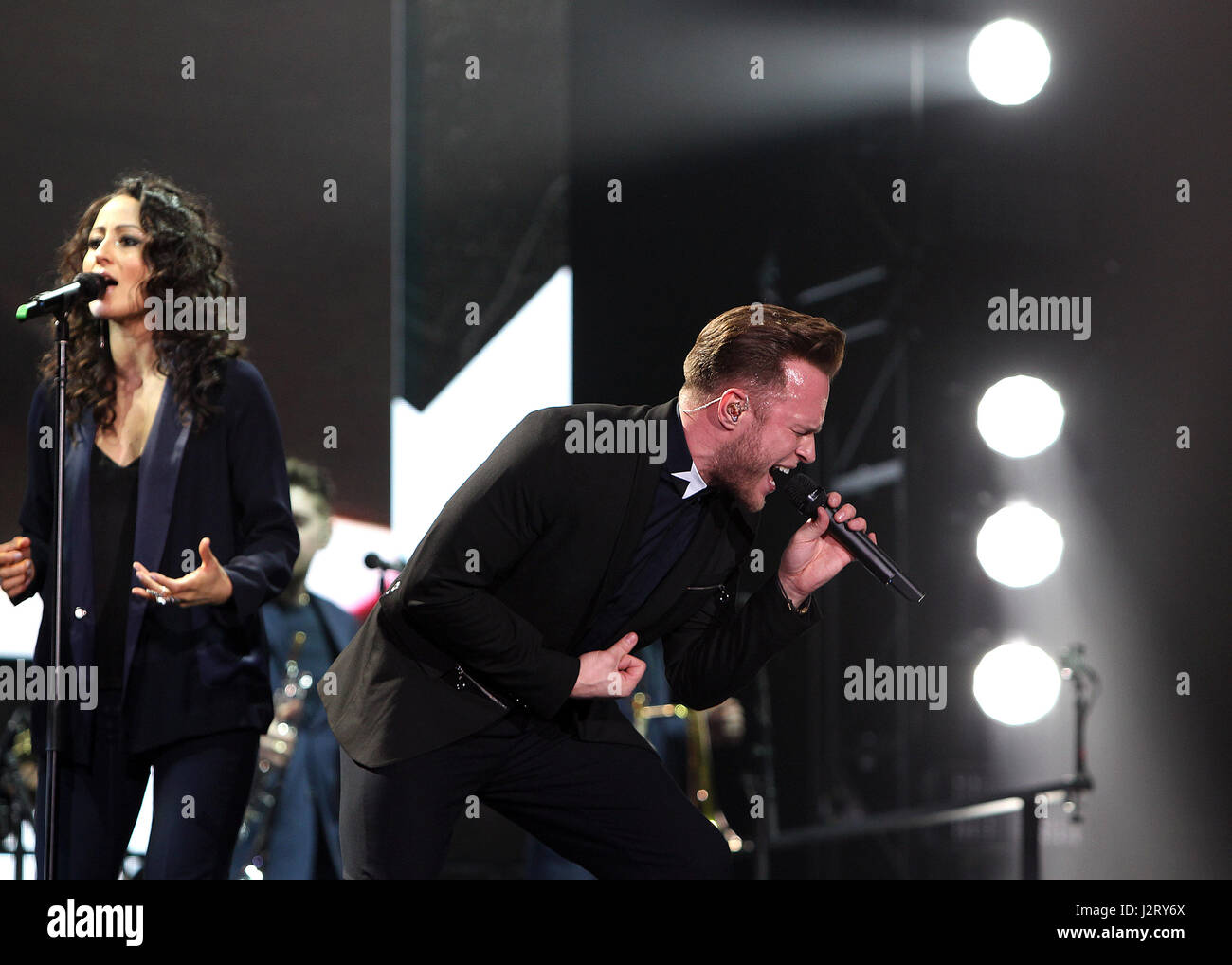 Olly Murs performs on stage during his first night at the O2 Arena in ...