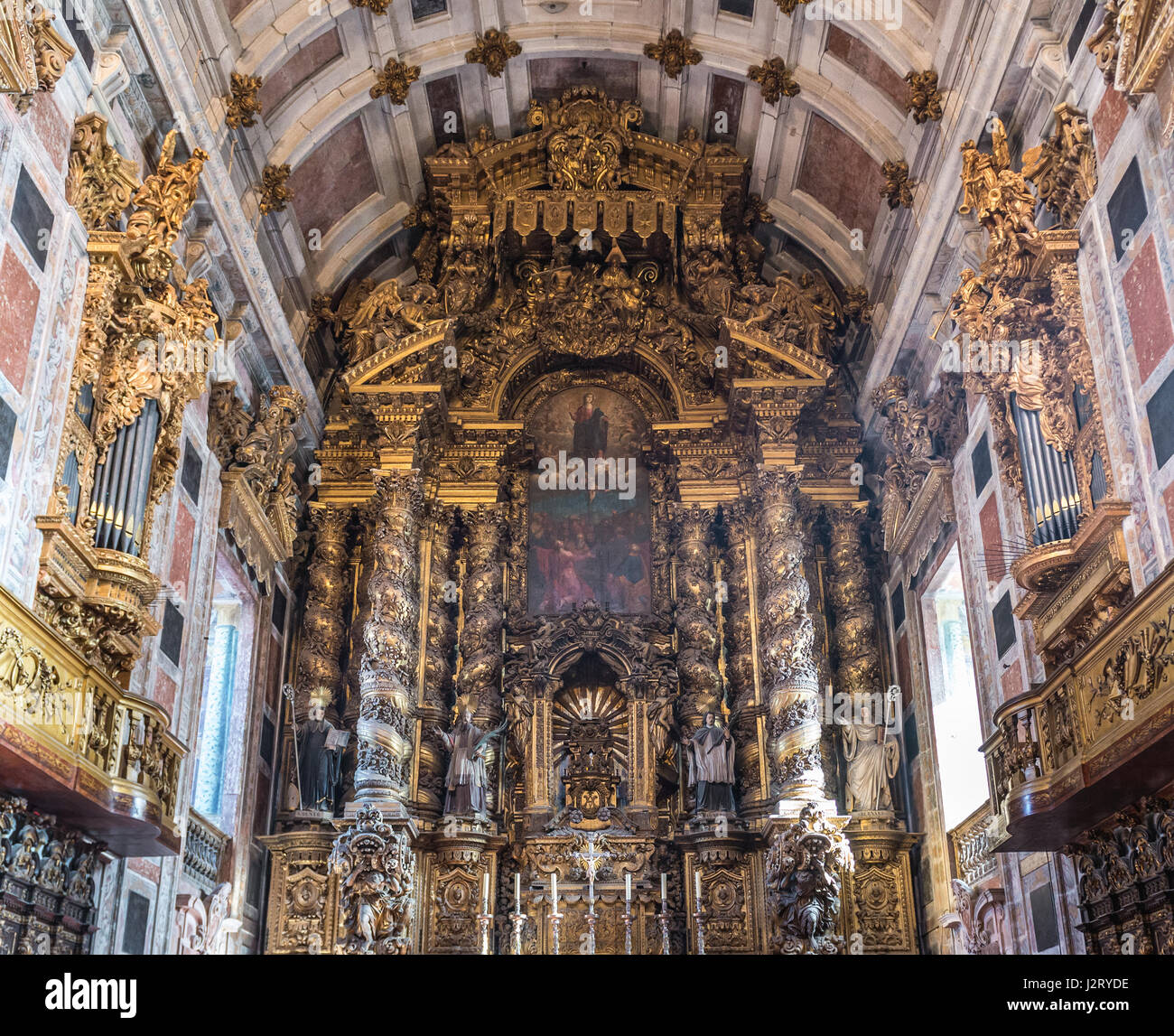 Main altar of Roman Catholic Se Cathedral in Porto city on Iberian ...