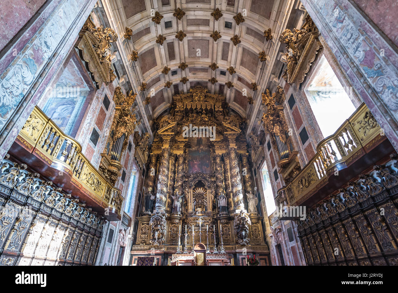 Main altar and chancel of Roman Catholic Se Cathedral in Porto city on ...