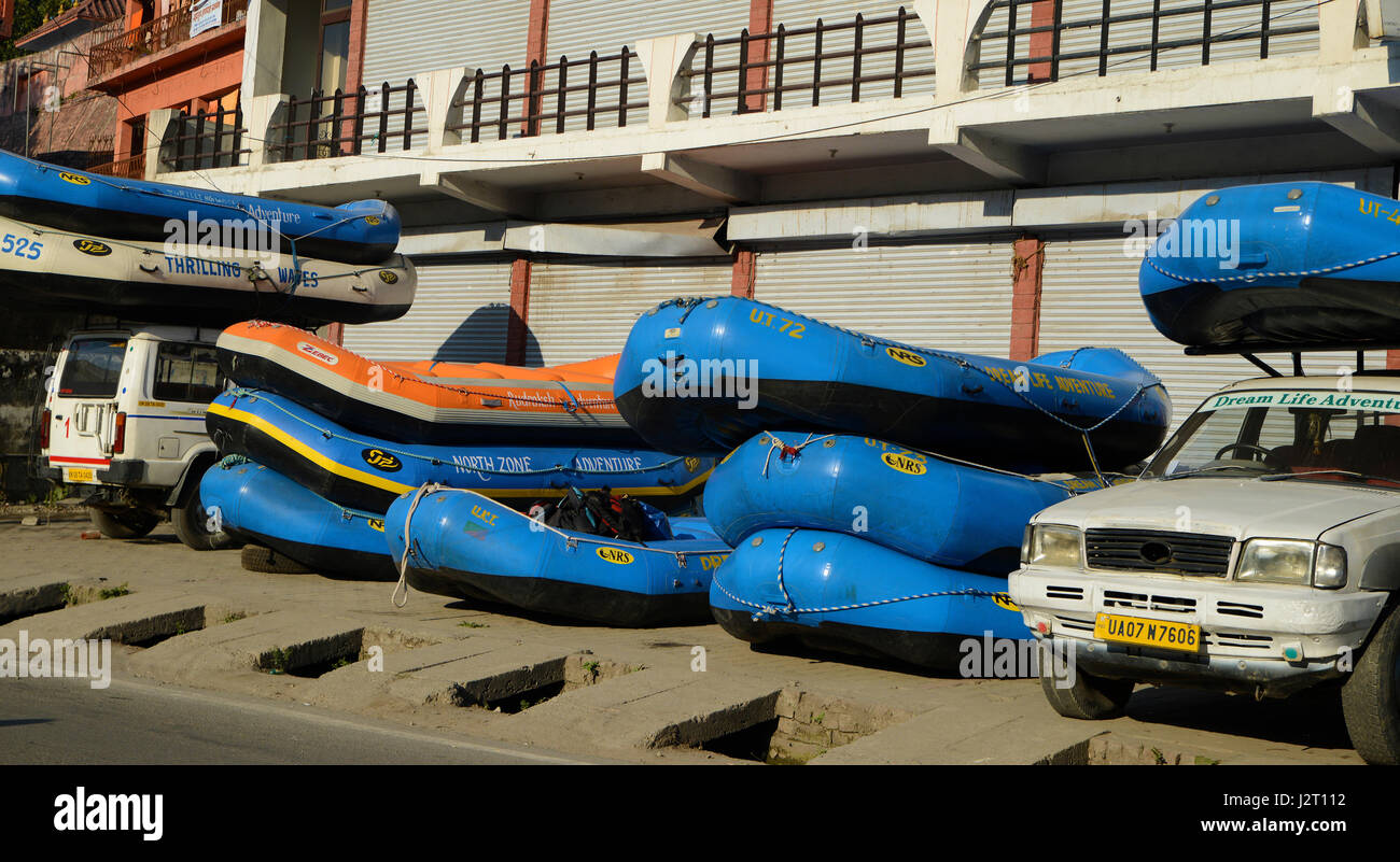 Preparing for White water rafting on the camping River side Stock Photo ...