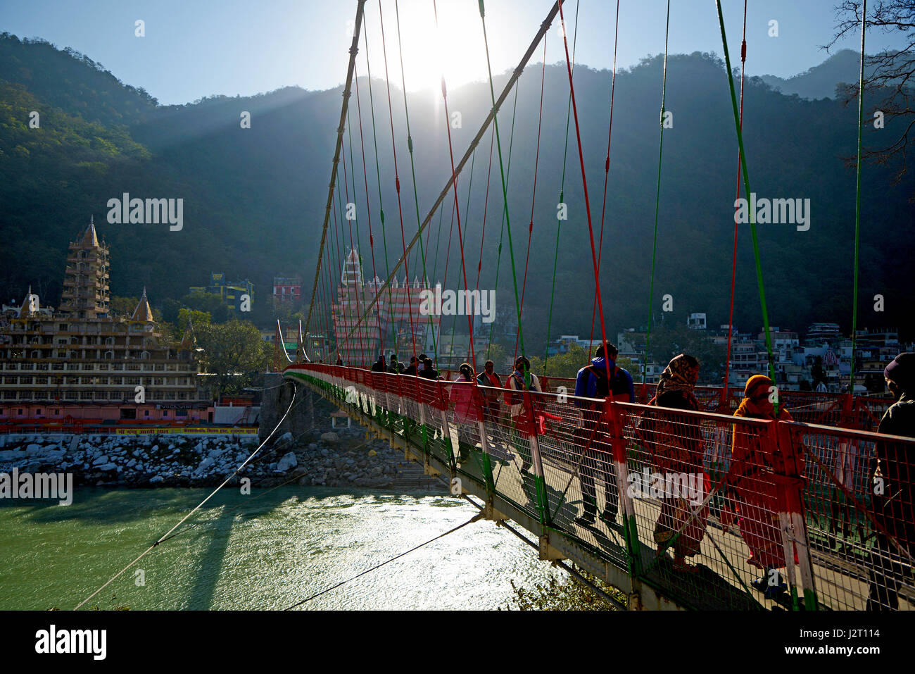 Laxman Jhula bridge over Ganges River Stock Photo - Alamy