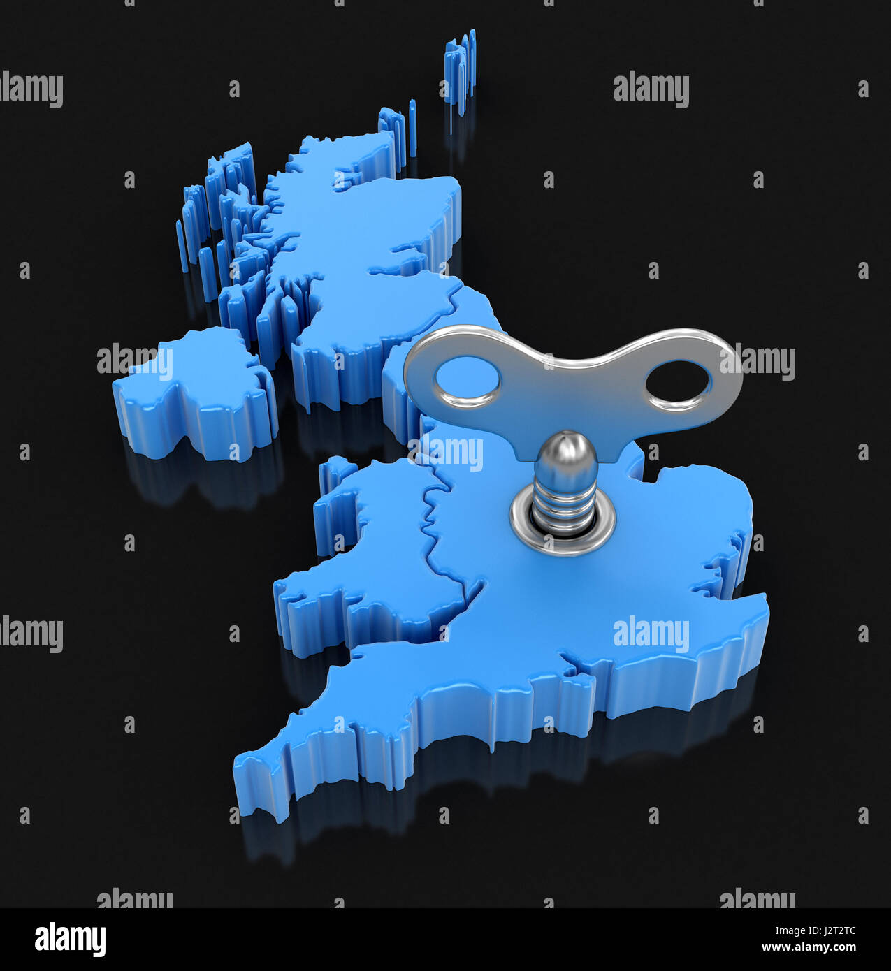 Map of UK with winding key. Image with clipping path Stock Photo - Alamy