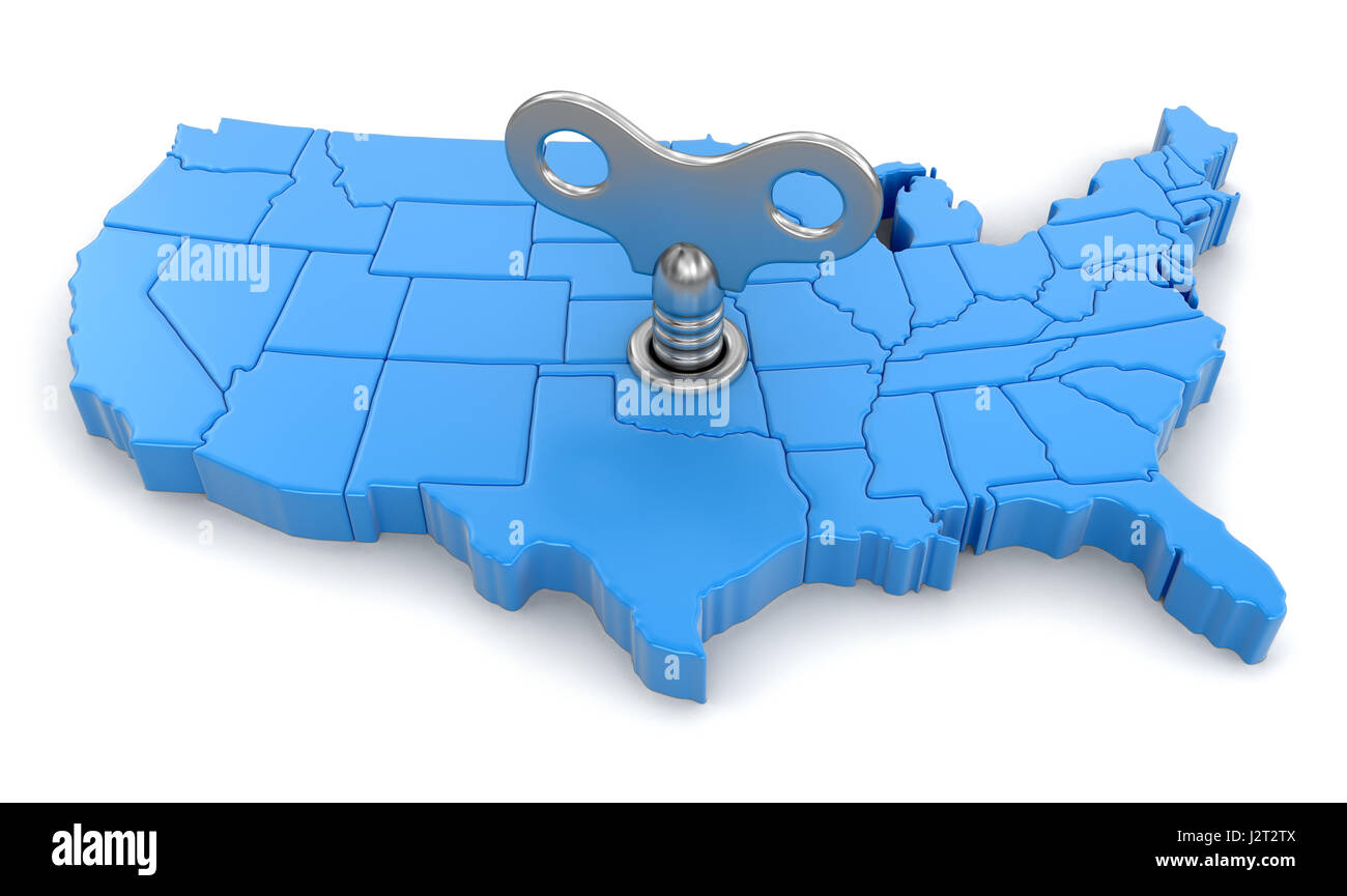 Map of USA with winding key. Image with clipping path Stock Photo - Alamy