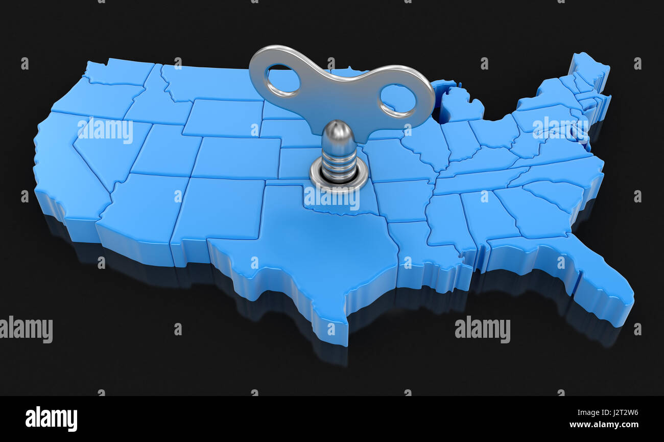 Map of USA with winding key. Image with clipping path Stock Photo - Alamy
