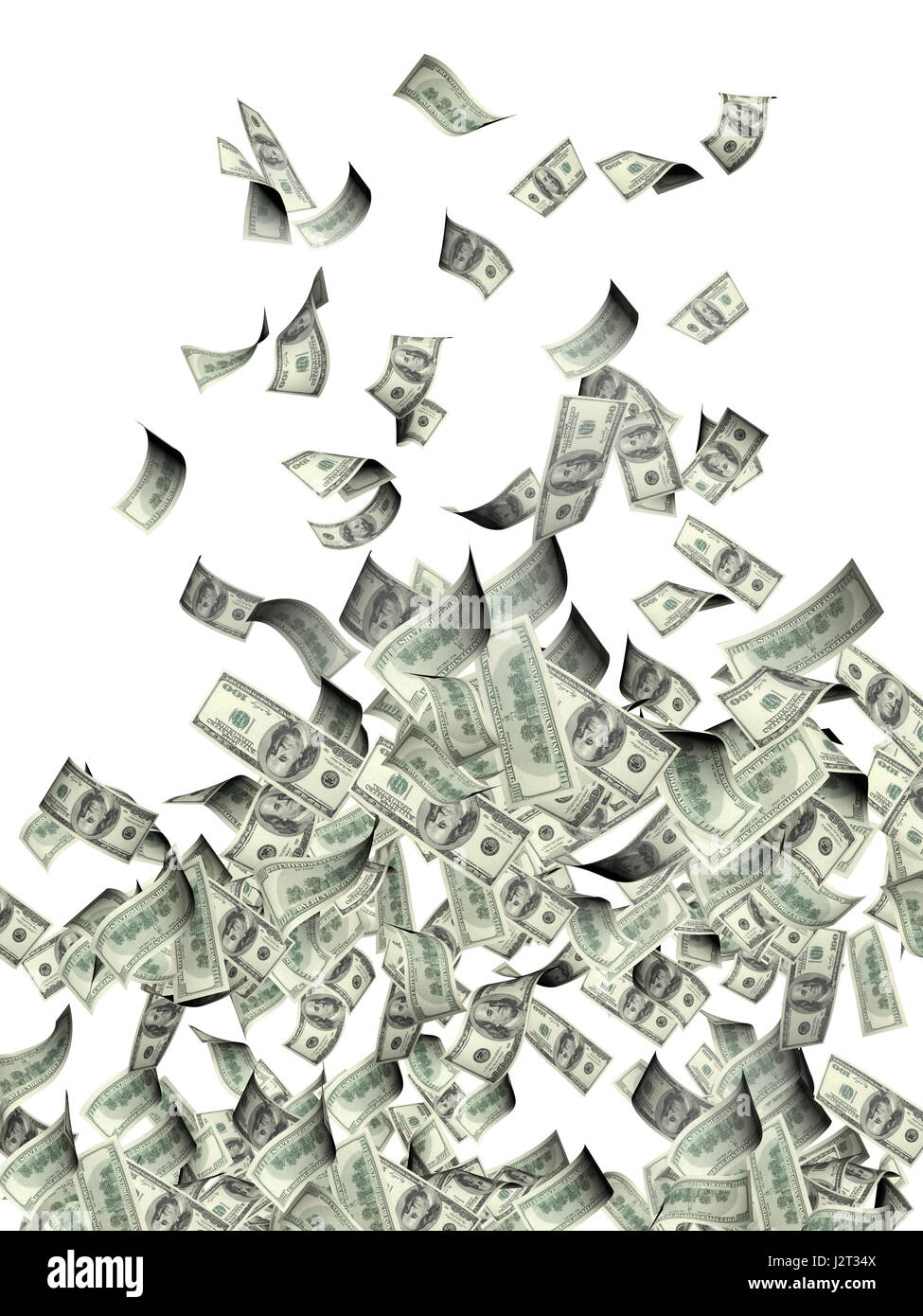 Flying banknotes of hundred dollars. Isolated on white background. 3d ...