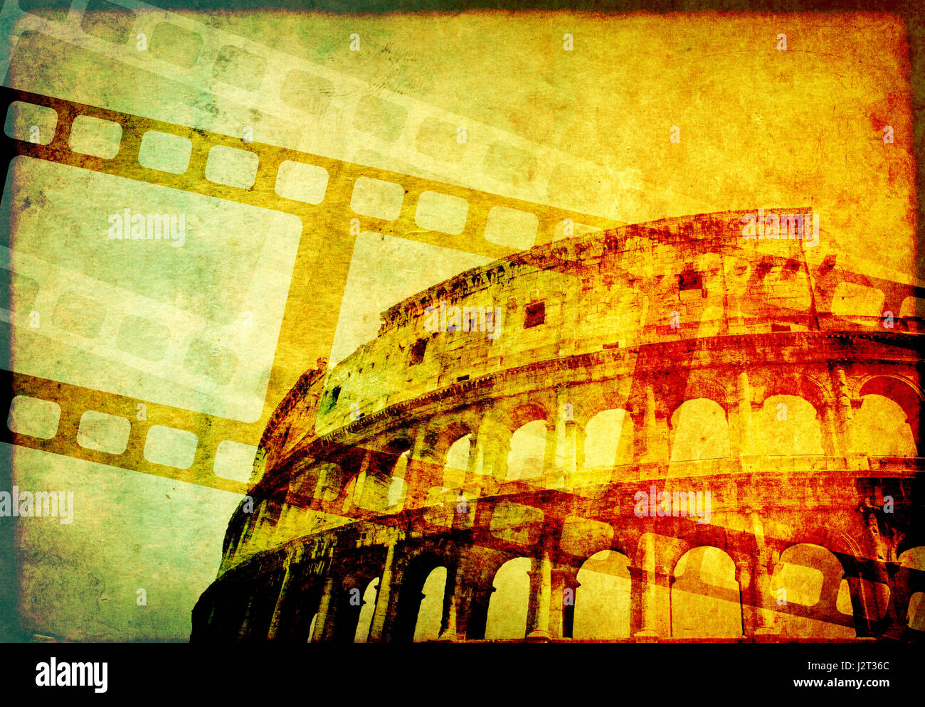 Grunge background with retro filmstrips, famous landmark of Rome ...