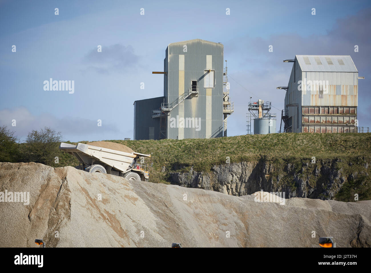 Dumper truck at Cemex Quarry in Dove Holes High Peak district of ...