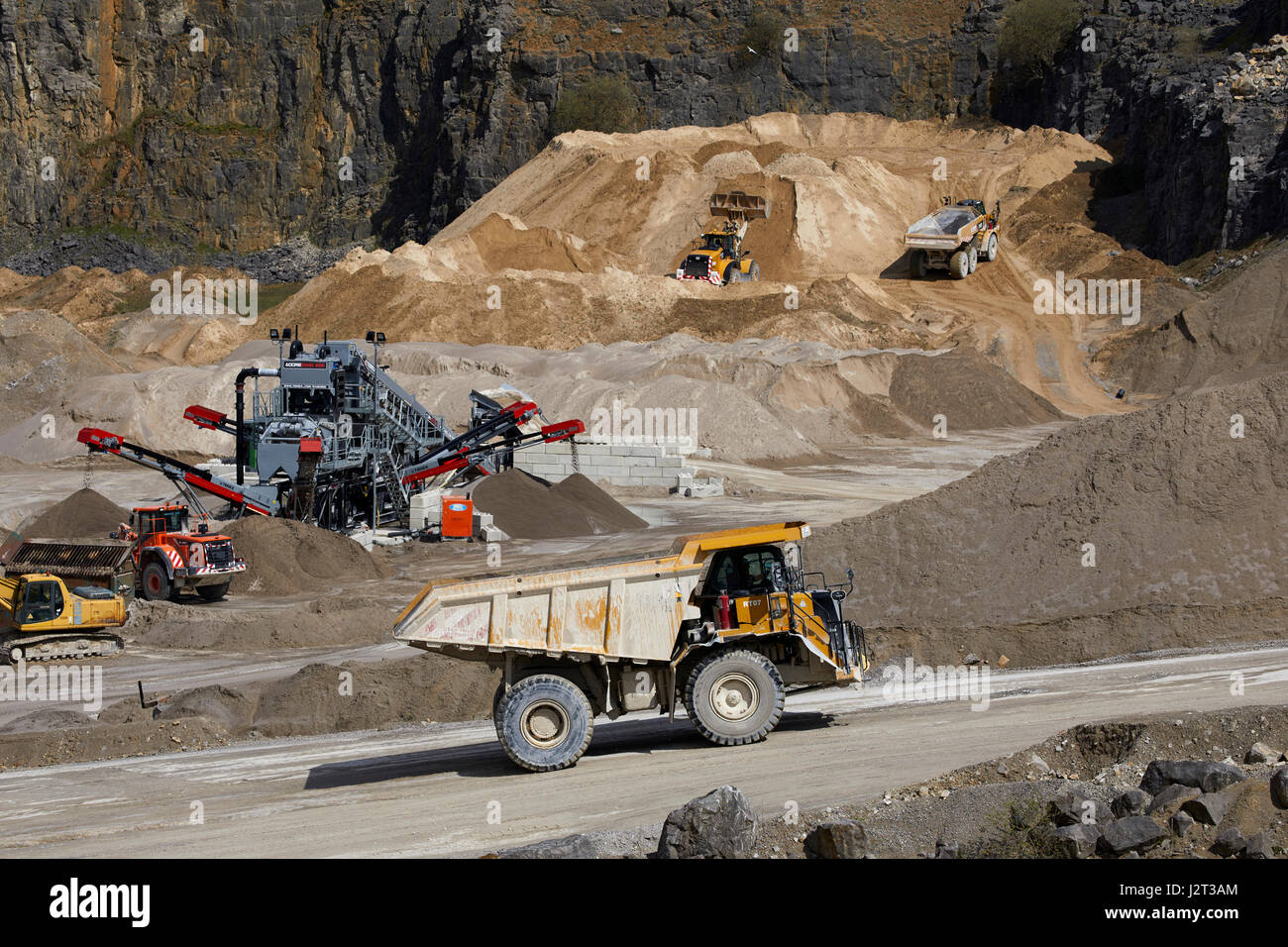 Dumper truck at Cemex Quarry in Dove Holes High Peak district of ...