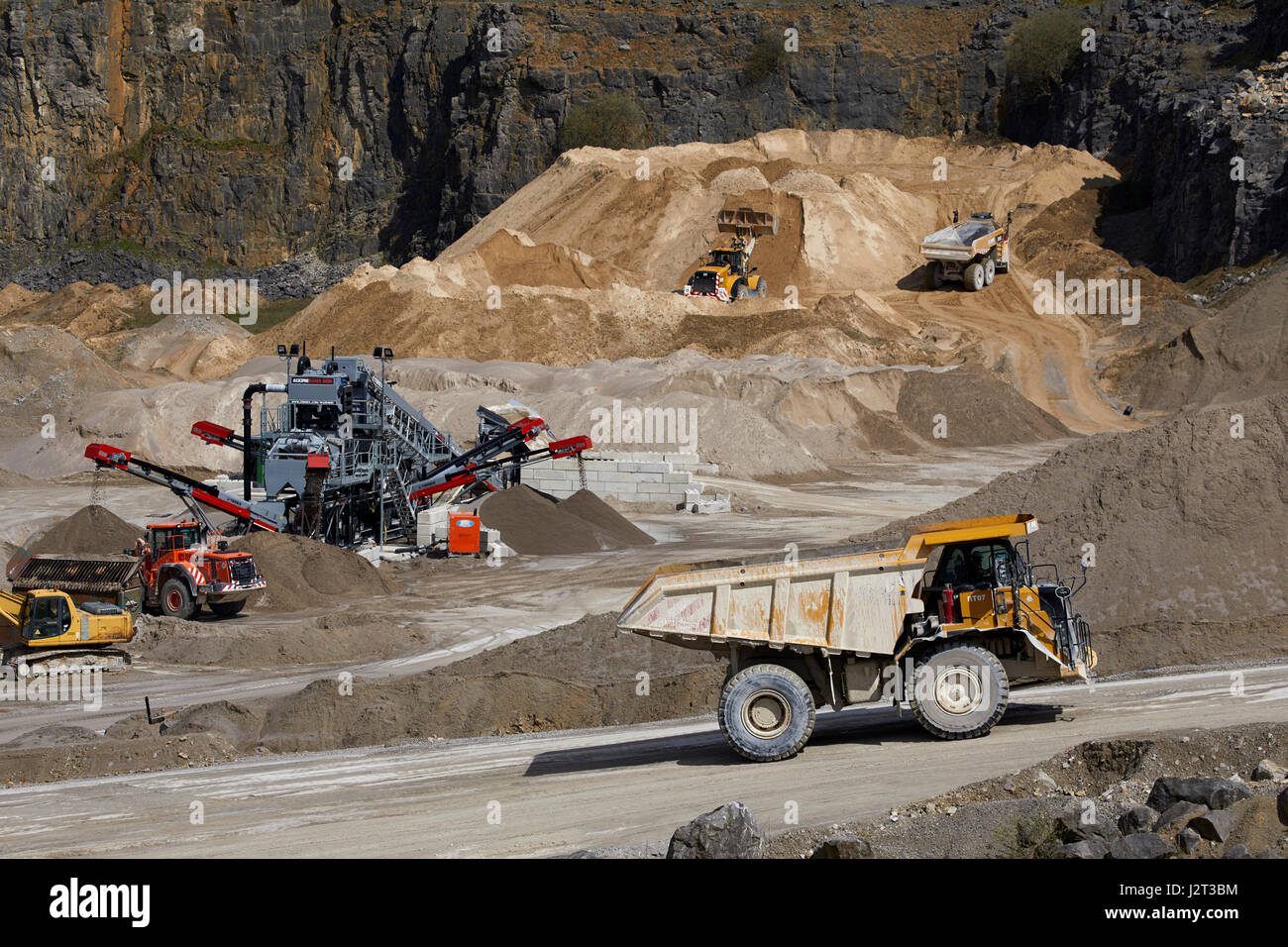 Dumper truck at Cemex Quarry in Dove Holes High Peak district of ...