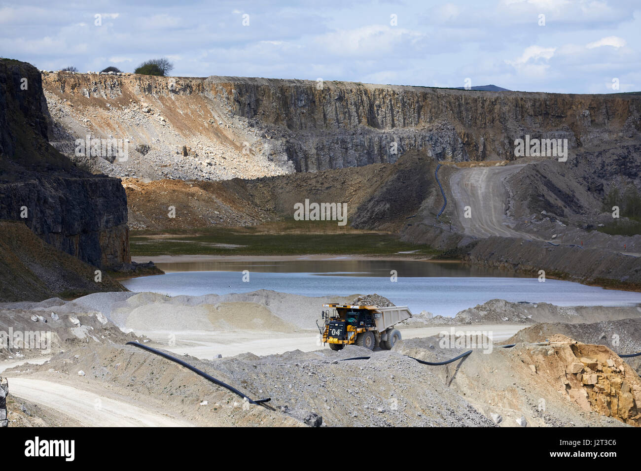Dumper truck at Cemex Quarry in Dove Holes High Peak district of ...