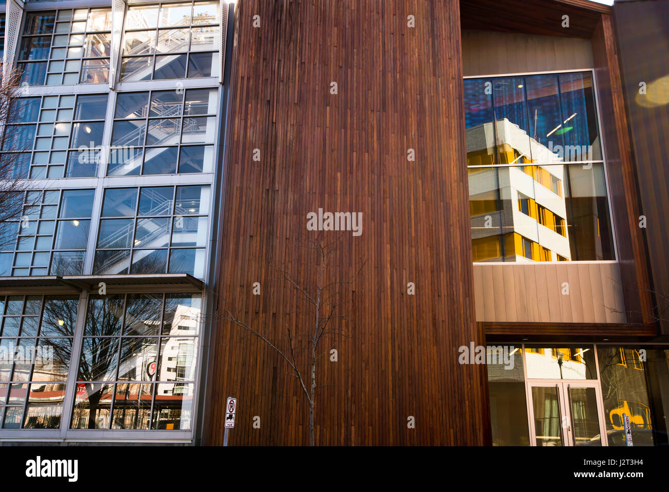 Reflected various city buildings in different colors and configurations ...