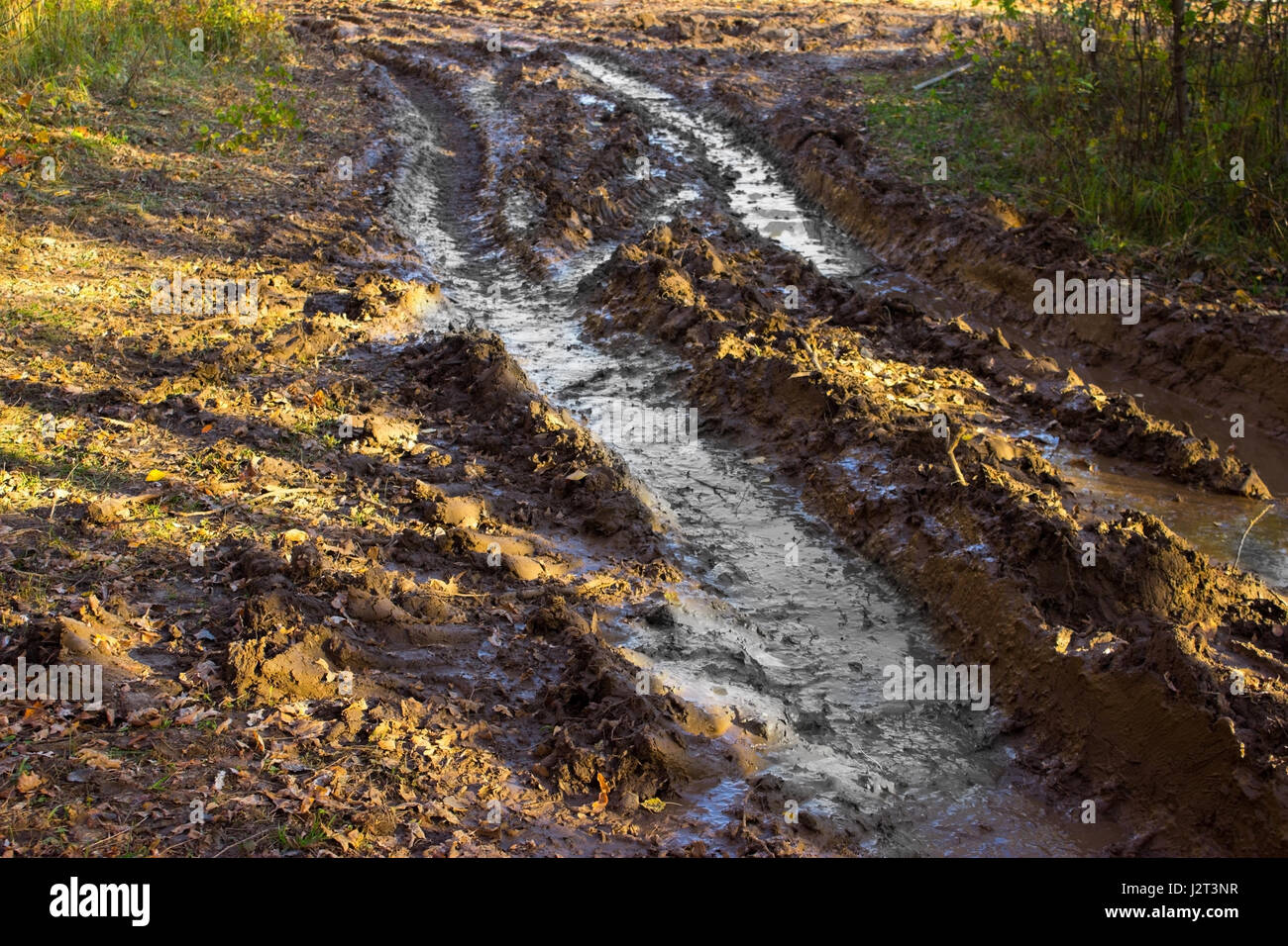 Messy rural dirt road after rain with deep tire tracks Stock Photo - Alamy