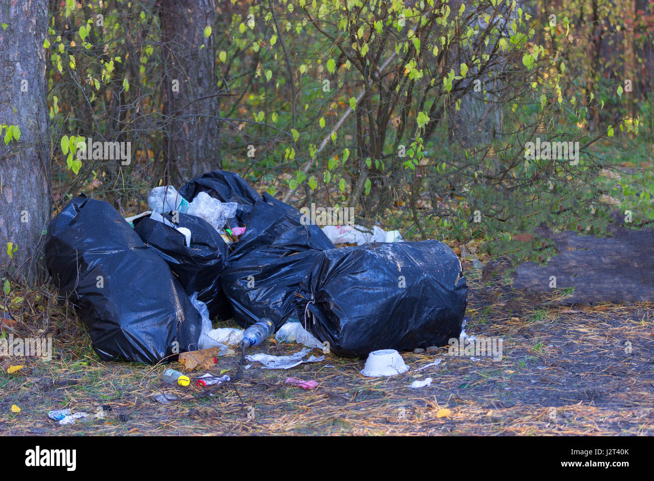 packages full of garbage in a park Stock Photo - Alamy
