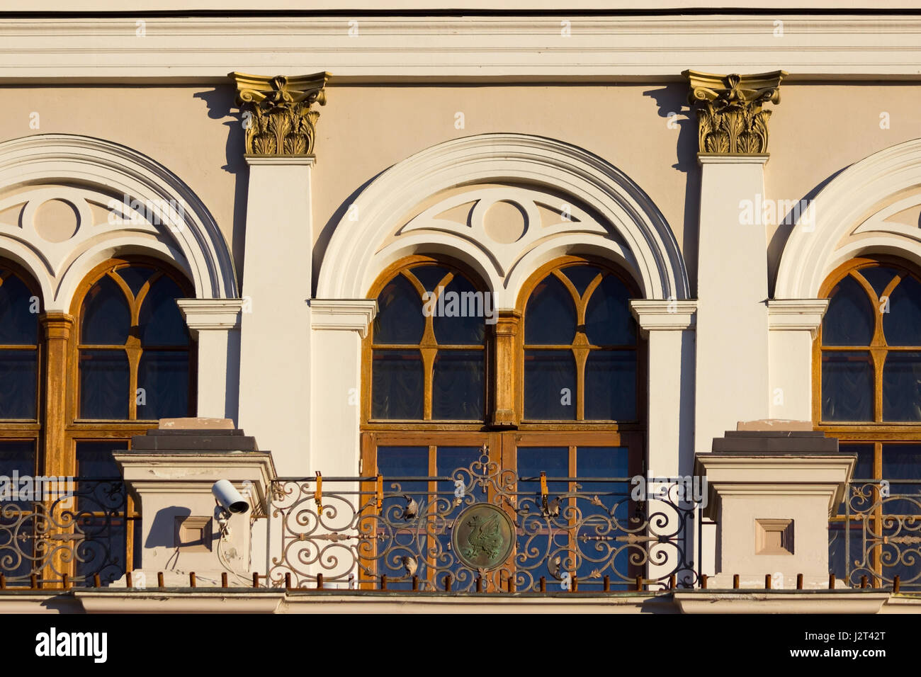 Wall of building from Jerusalem stone with shuttered windows Stock ...