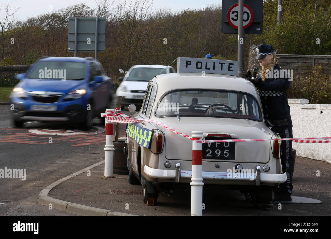 A police scarecrow on display during the Elie Scarecrow festival in ...