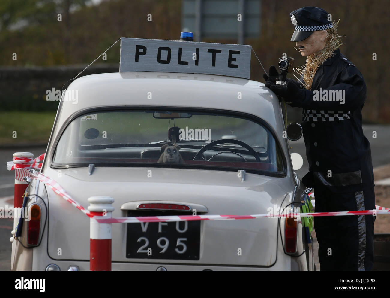 A police scarecrow on display during the Elie Scarecrow festival in ...