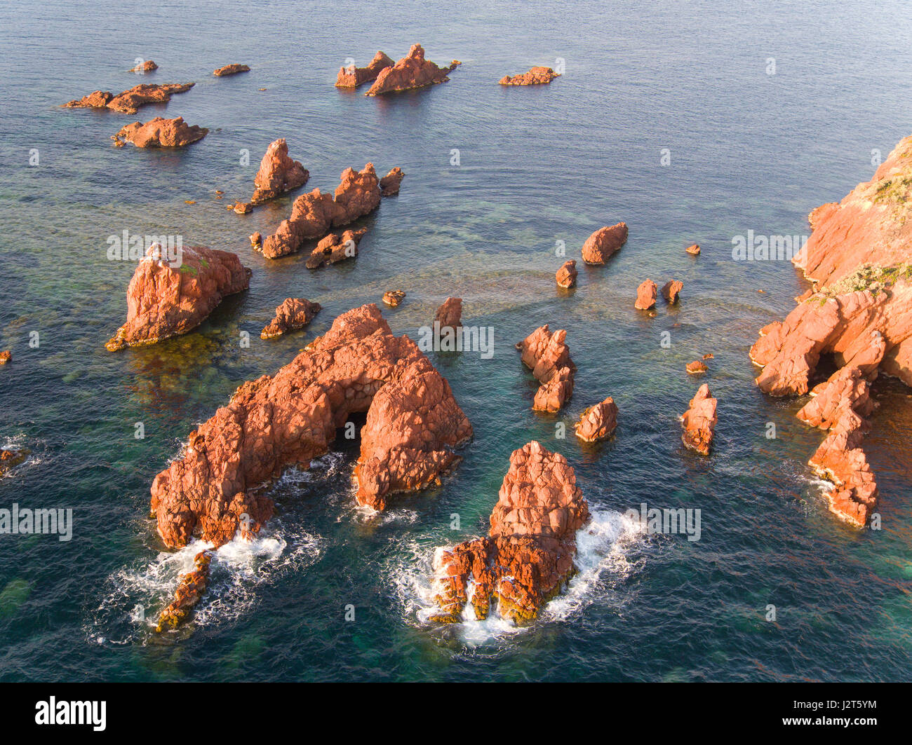 AERIAL VIEW. Numerous sea pinnacles off the coast of the Esterel Massif ...