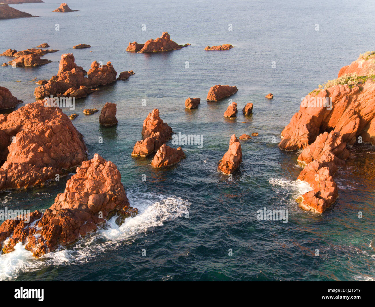 AERIAL VIEW. Numerous sea pinnacles off the coast of the Esterel Massif ...
