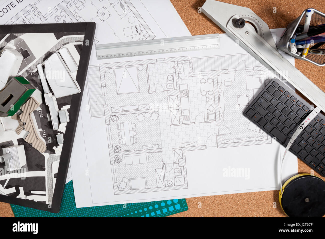 Building blueprints on an architect table Stock Photo - Alamy