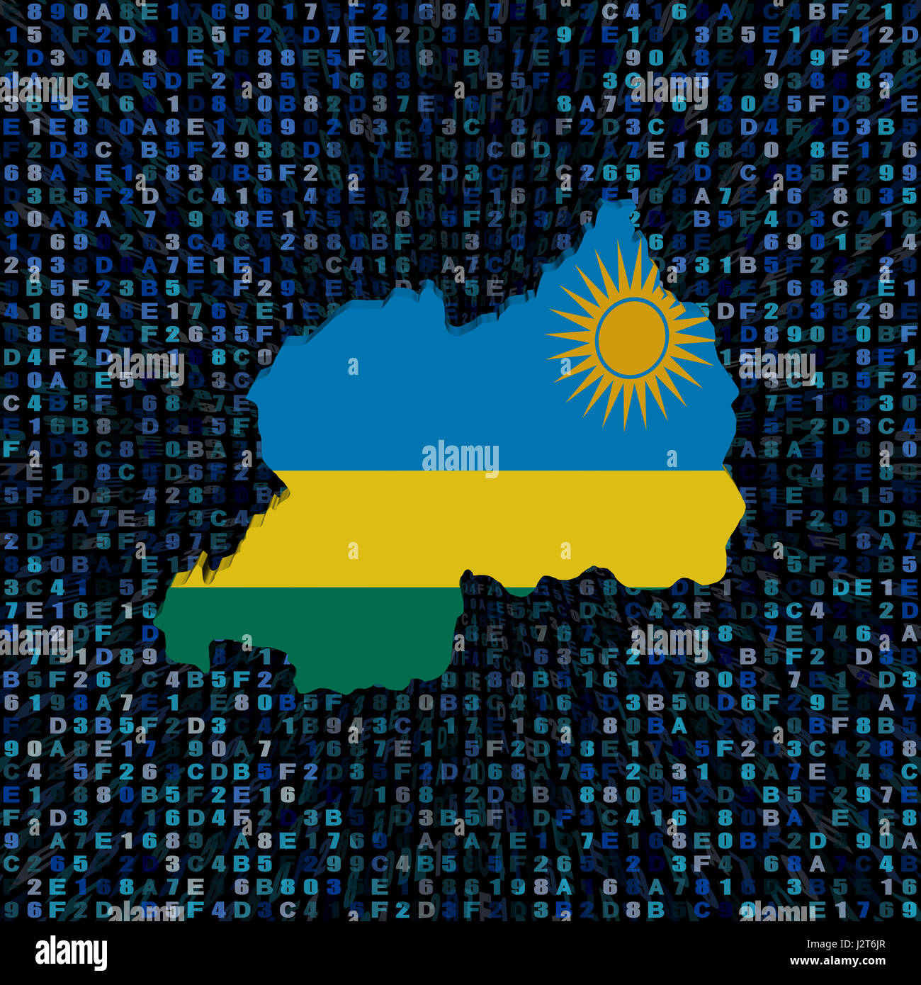 Rwanda map flag on hex code illustration Stock Photo - Alamy