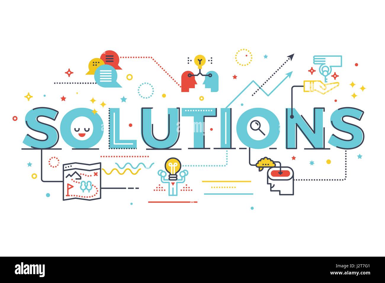Solutions word lettering illustration. Design in modern style with ...