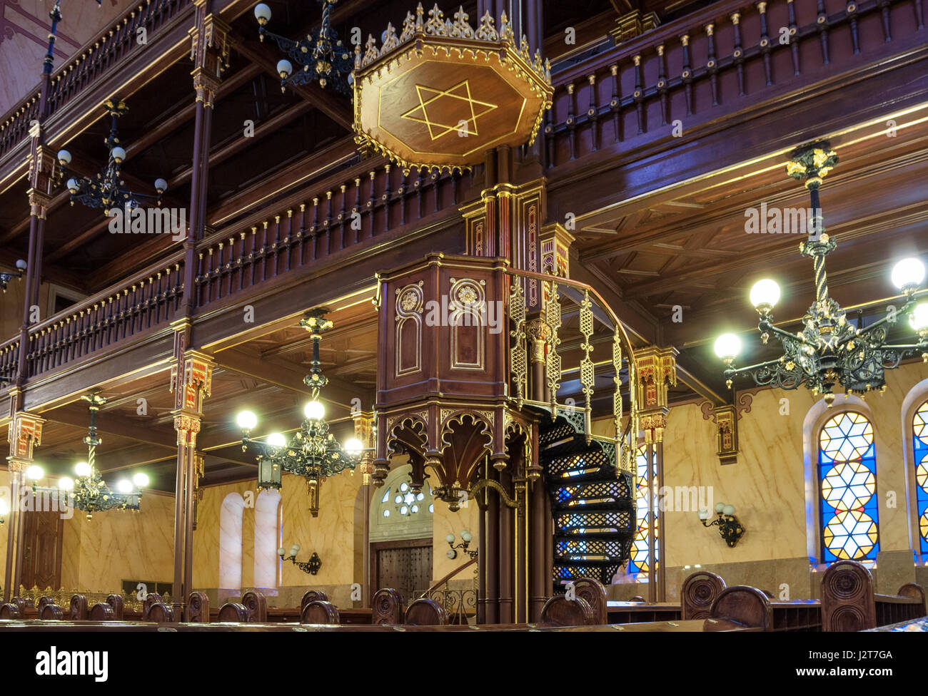 BUDAPEST, HUNGARY - FEBRUARY 21, 2016: Interior of the Great Synagogue ...