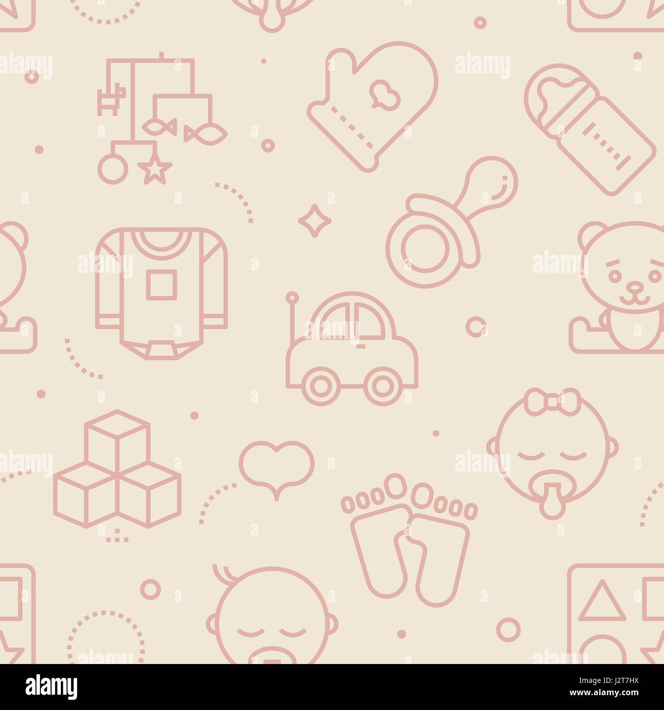 Vintage pastel color seamless baby pattern. Baby line icons ...