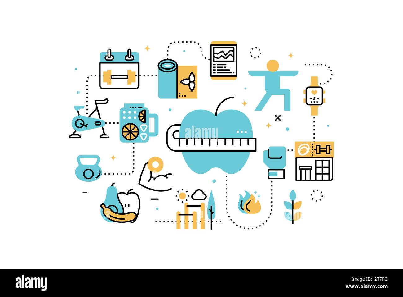Workout exercise and diet line icons illustration. Design in modern ...