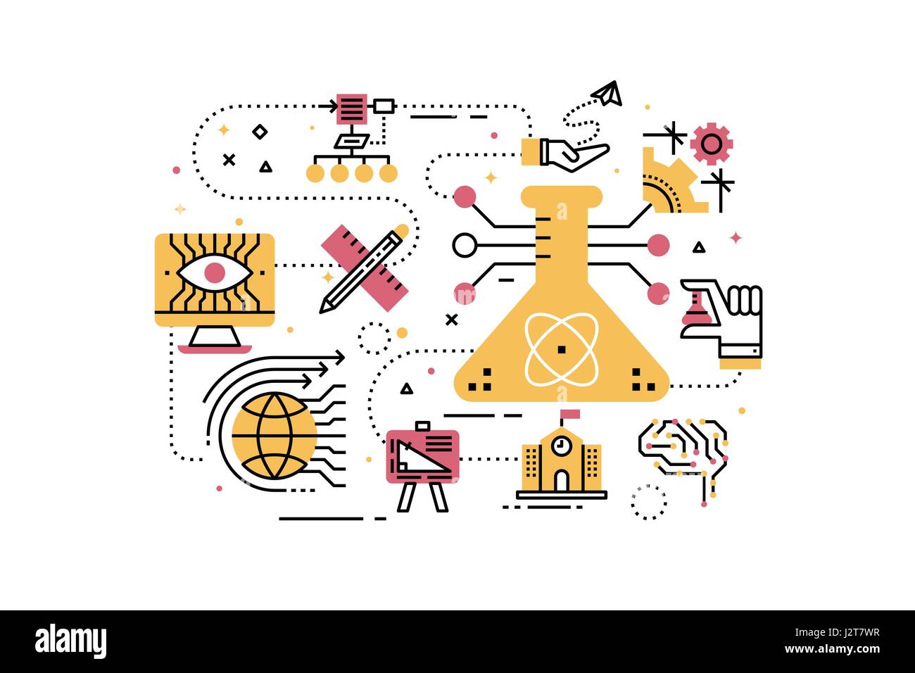 STEM (science,technology,engineering,math) education line icons ...