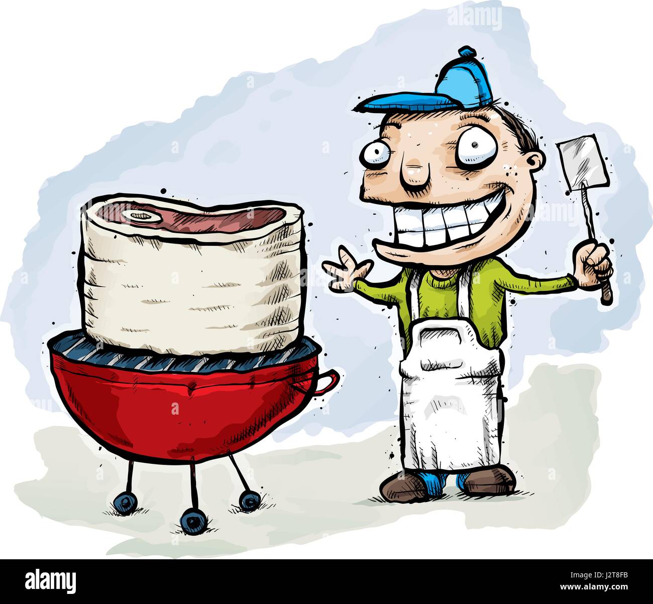 A cartoon cook barbeques a really thick steak Stock Vector Image & Art ...