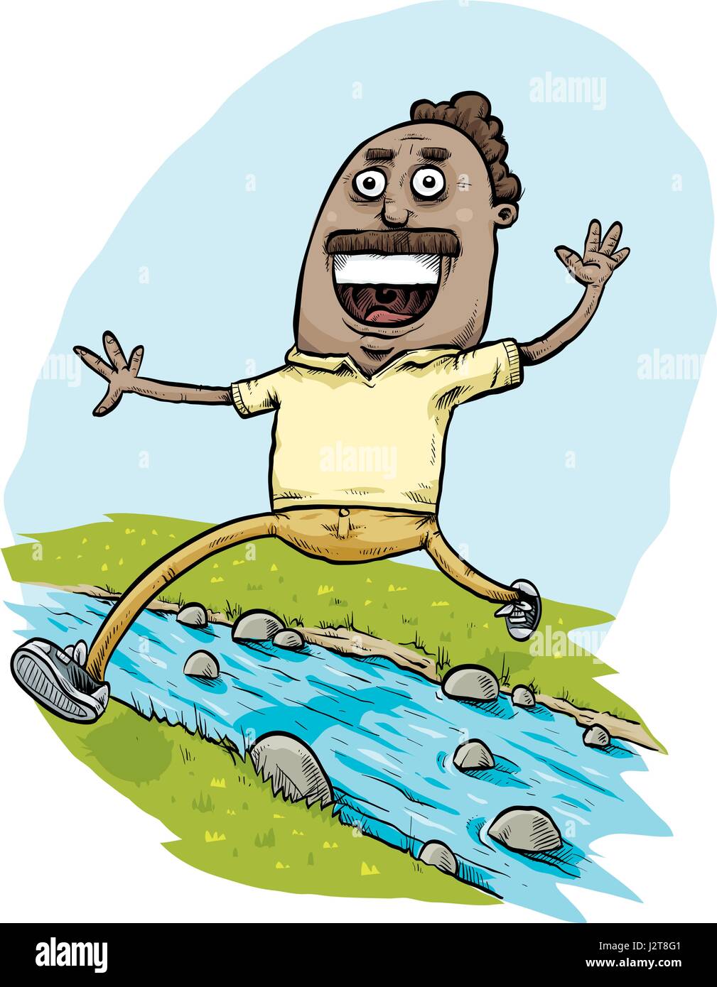 A cartoon man steps over a flowing stream of water Stock Vector Image ...