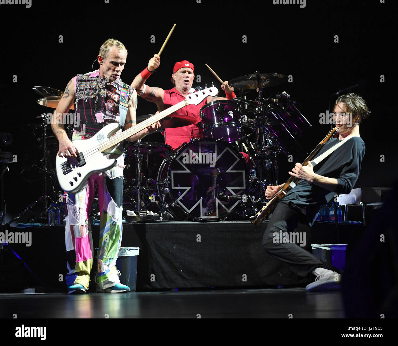 Miami, FL, USA. 29th Apr, 2017. Flea, Chad Smith and Josh Klinghoffer ...