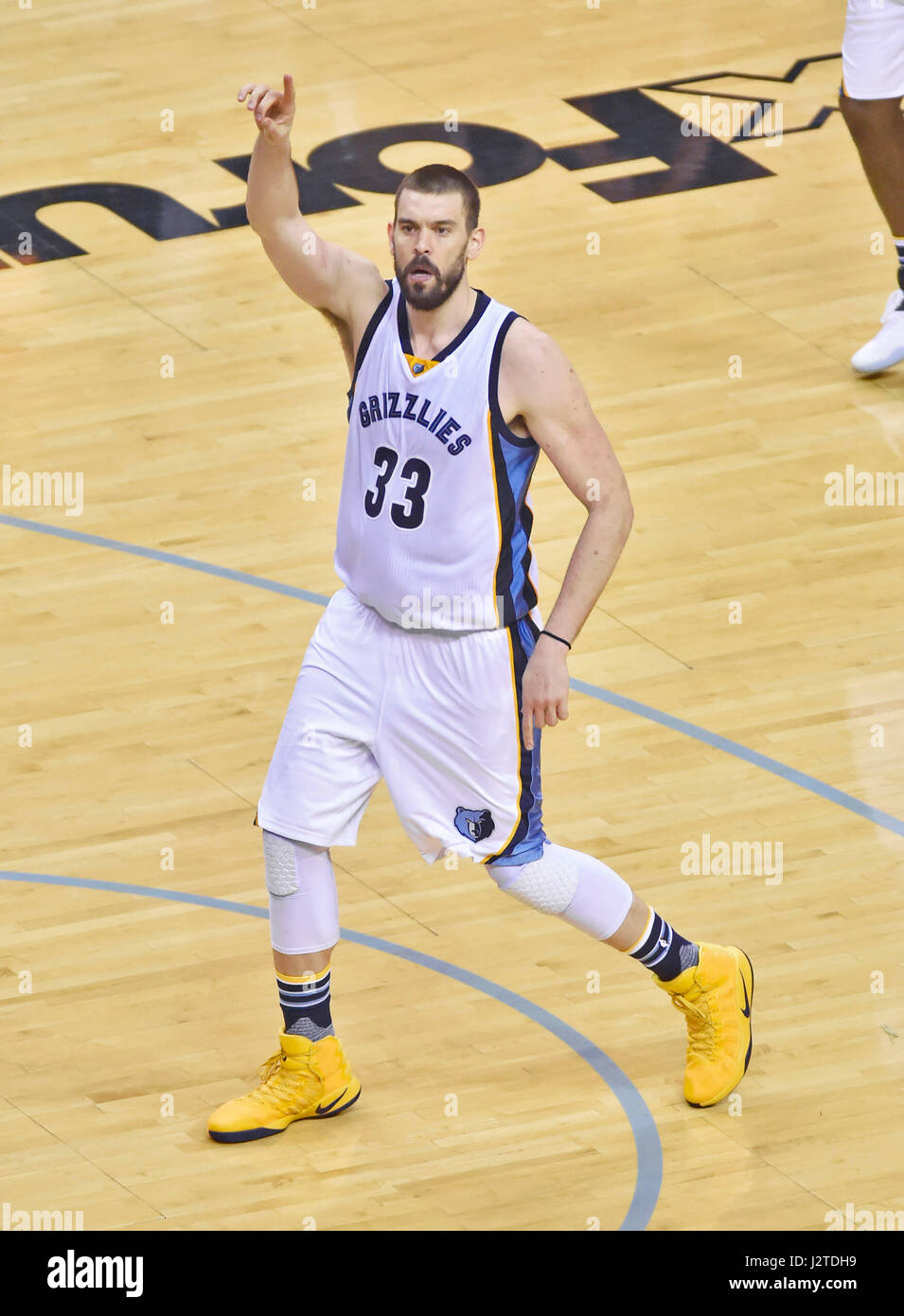 April 22, 2017: Memphis Grizzlies center Marc Gasol celebrates after ...