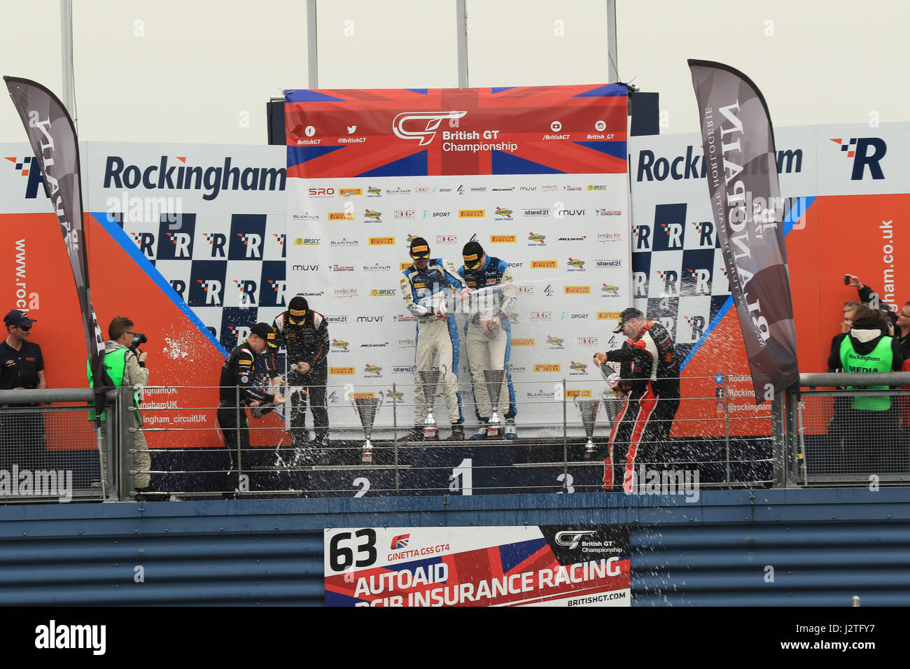 Rockingham, UK. 30th Apr, 2017. Podium for the GT4 class at the British ...