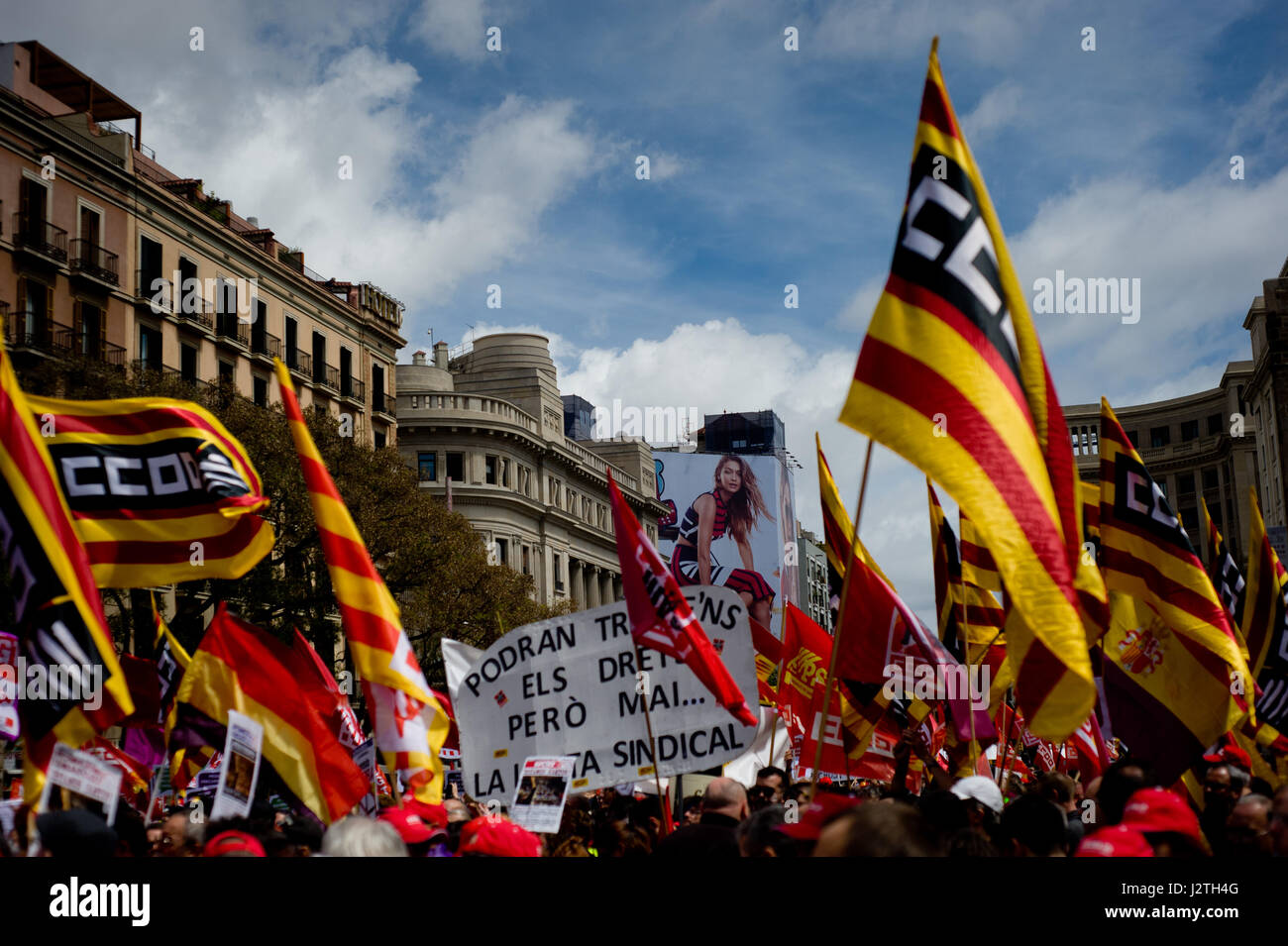 Barcelona, Spain. 1st May, 2017. May Day rally in the center of ...