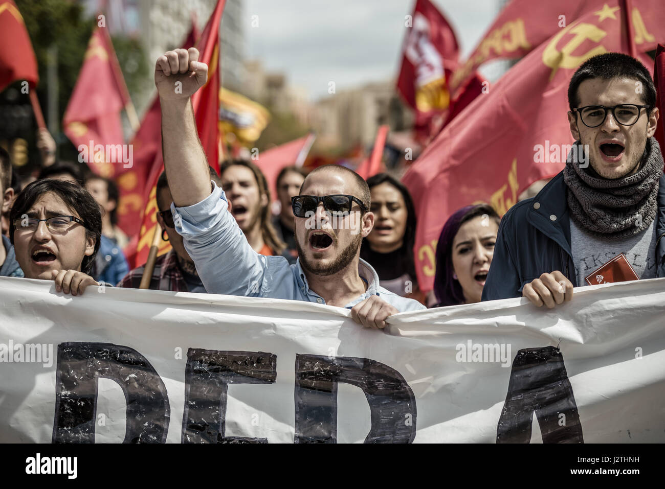 Barcelona, Catalonia, Spain. 1st May, 2017. A communist demonstrator ...